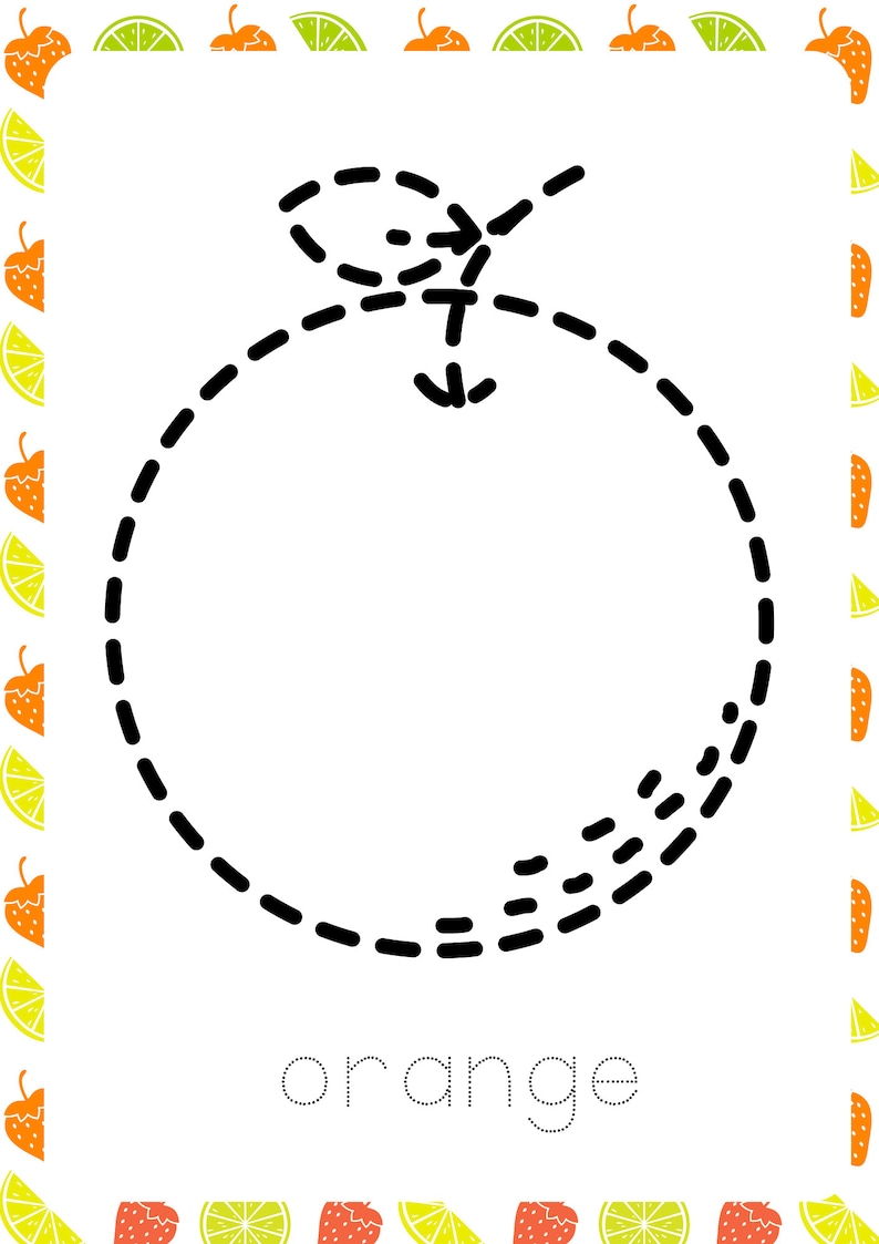 Fruits Trace and Color Worksheet - Etsy