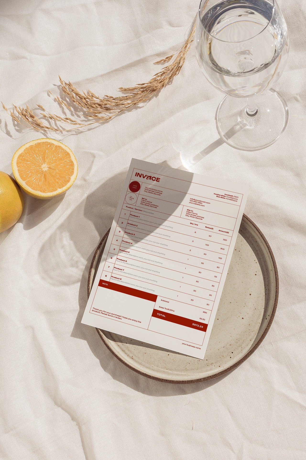 Google Sheet Editable Invoice Template With Logo, Printable Simple ...