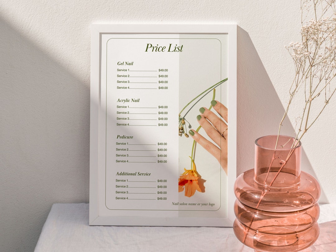 Price List - Nail Service, DIY Pice List Sign Template, Canva Digital ...