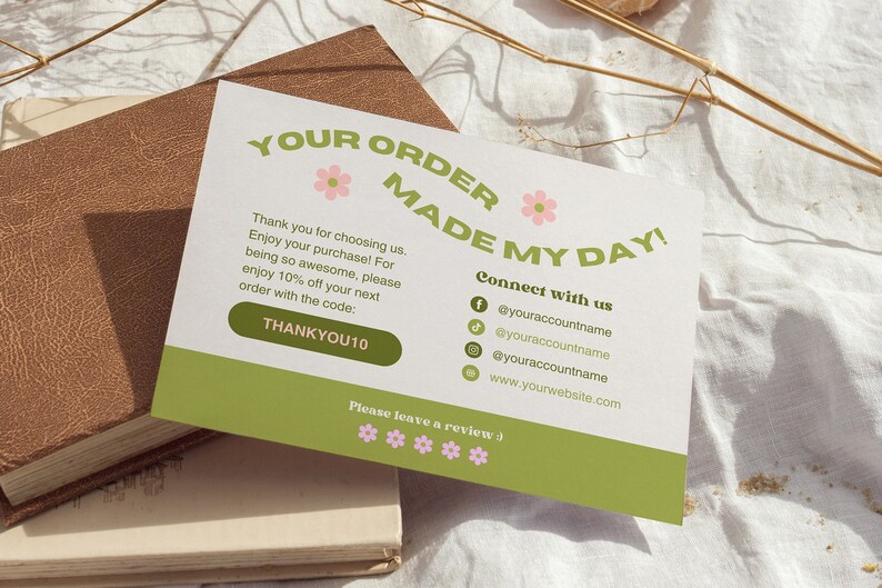 EDITABLE Business Thank You Card Template, Thanks for Your Purchase Card, Retro Floral, Green ...