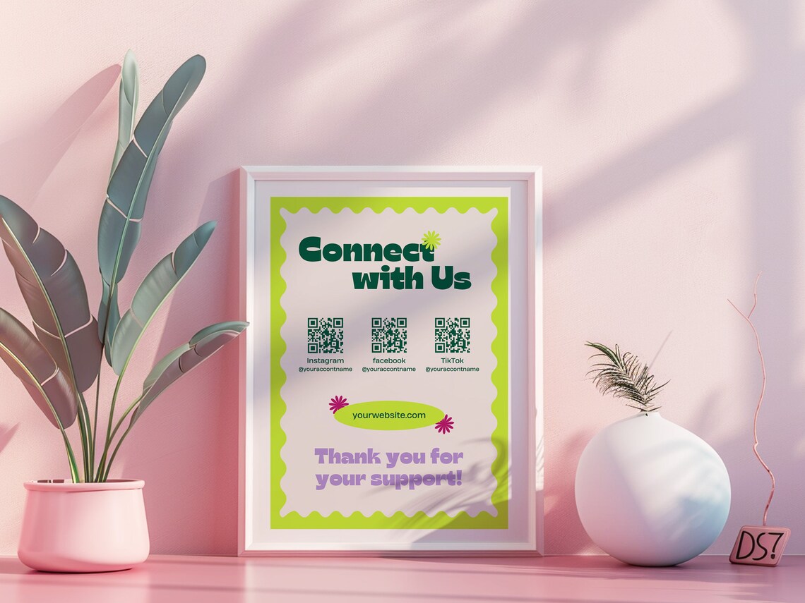 DIY Connect With Us Sign Template, QR Code Social Media Sign Canva ...