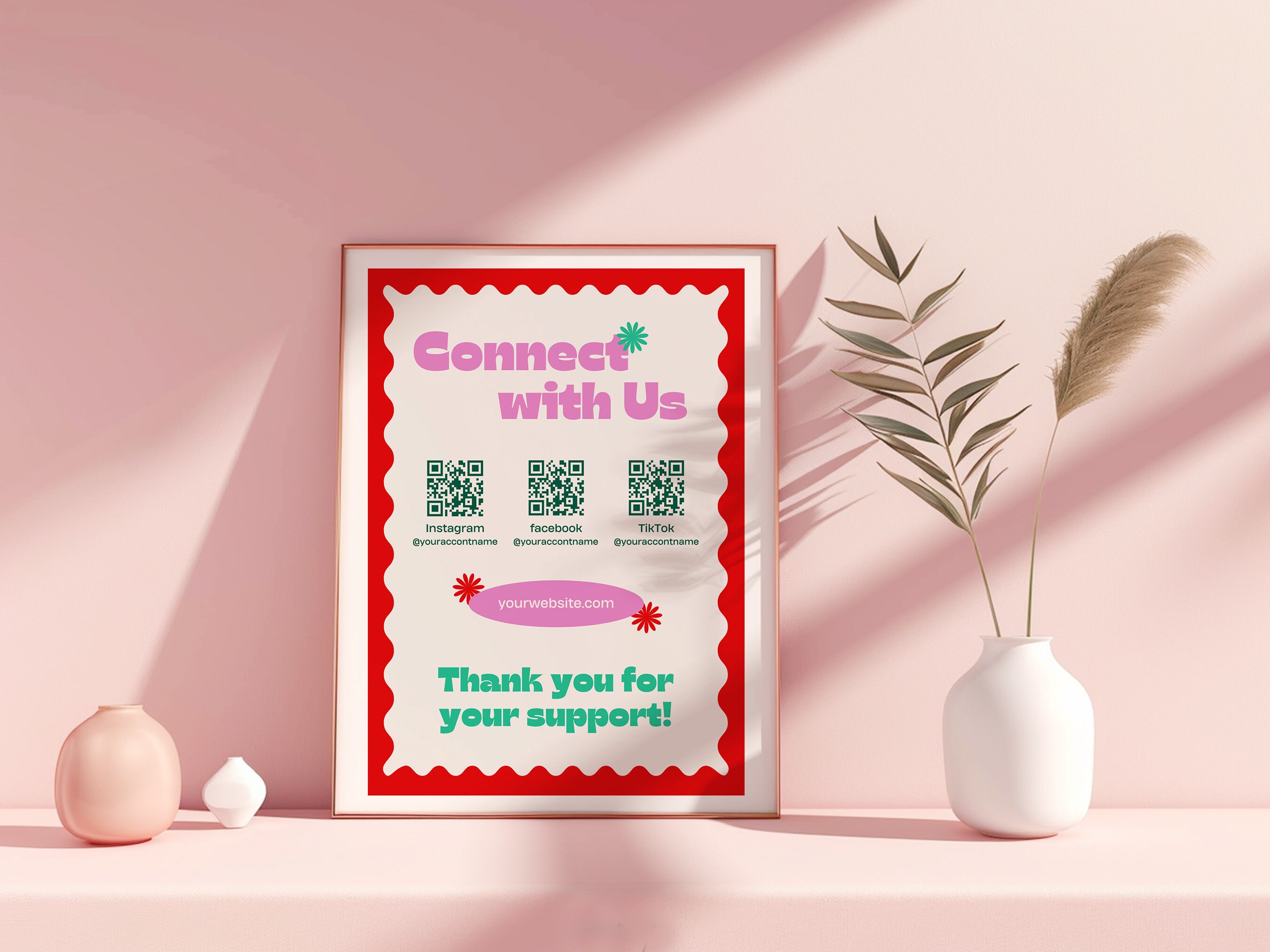DIY Connect With Us Sign Template, QR Code Social Media Sign Canva ...