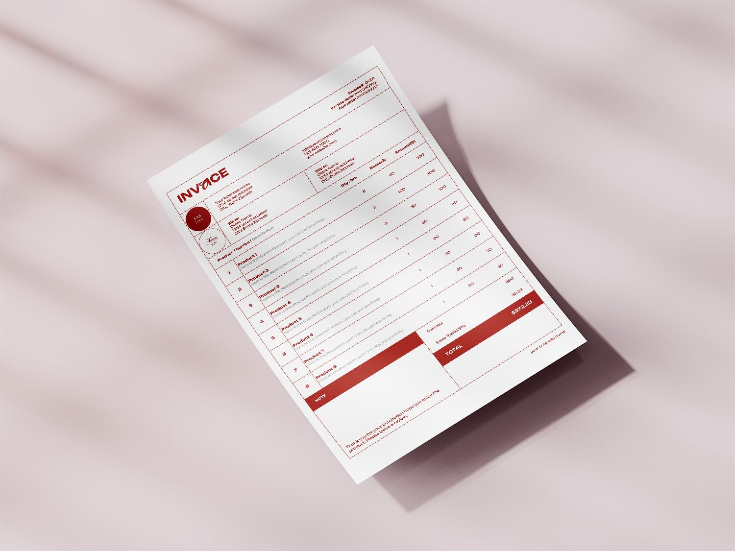 Google Sheet Editable Invoice Template With Logo, Printable Simple ...