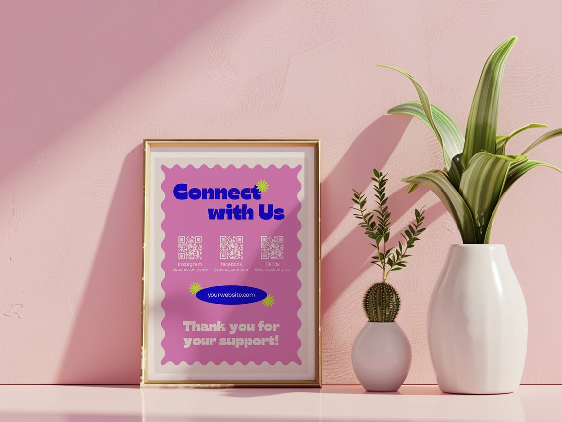 DIY Connect With Us Sign Template, QR Code Social Media Sign Canva ...