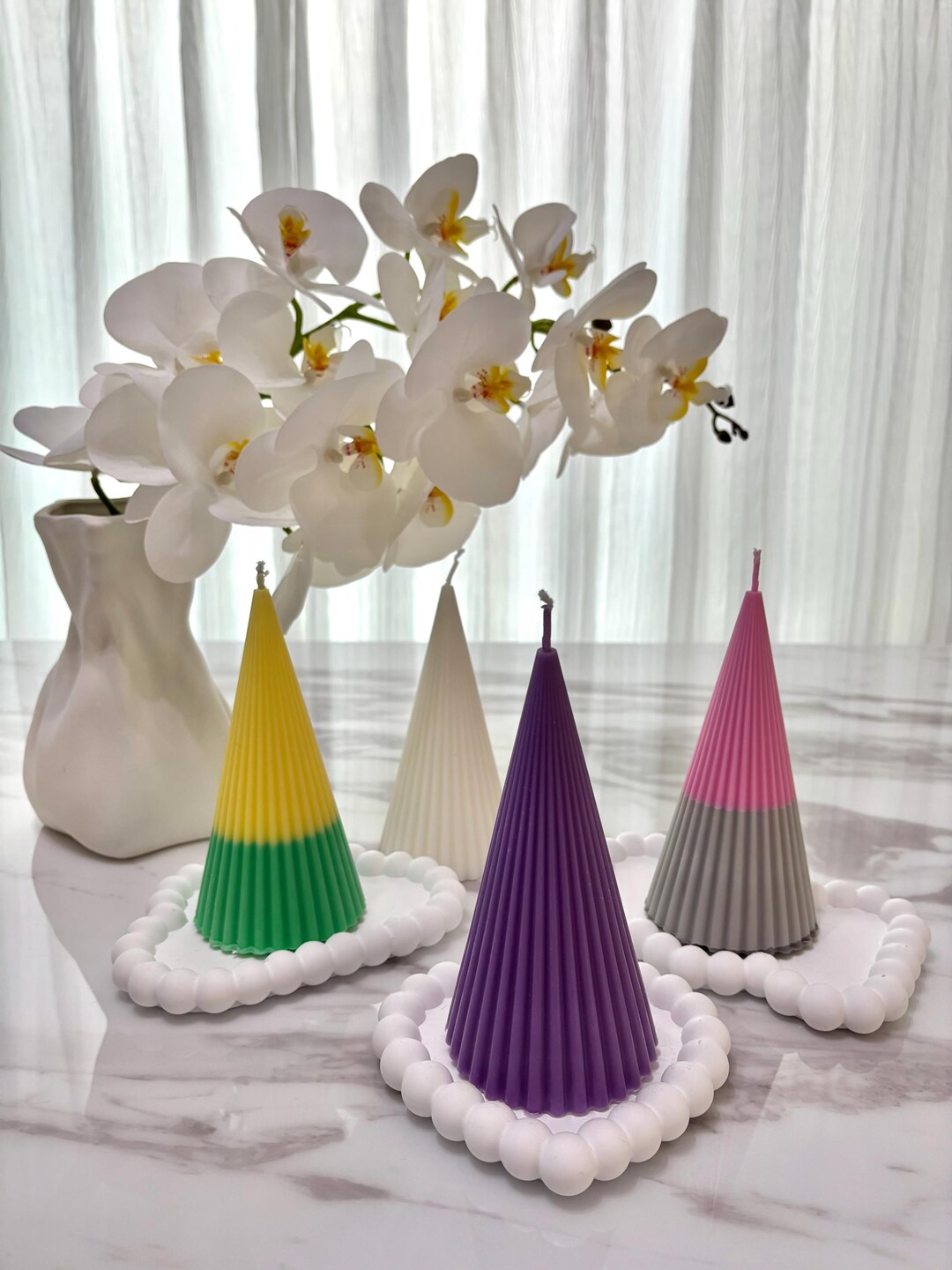 Ribbed Tall Triangle Pillar Handmade Candle Customized Color and Scent ...