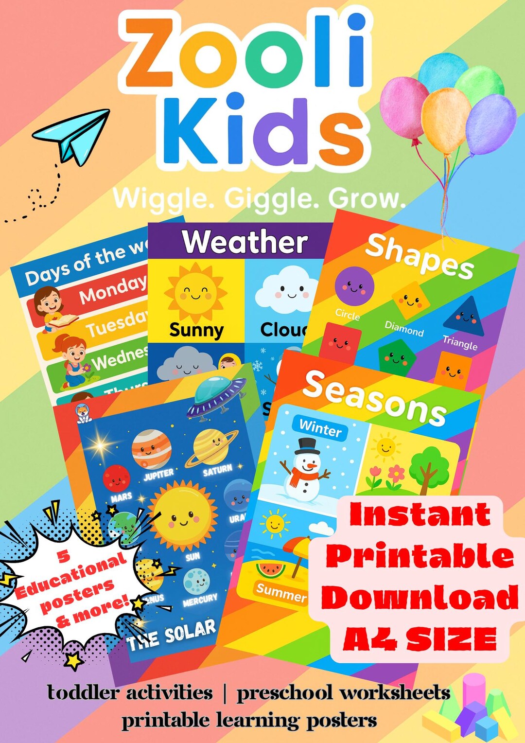 Educational Toddler Learning Posters – Rainbow Theme, Solar System ...