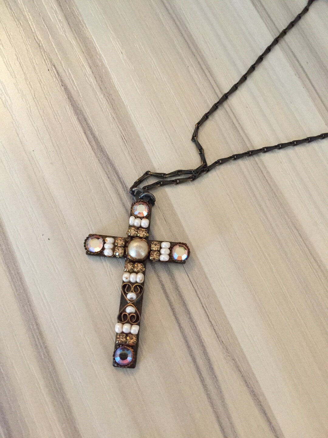Vintage Belladonna Toronto Cross Rhinestone Necklace - Etsy UK