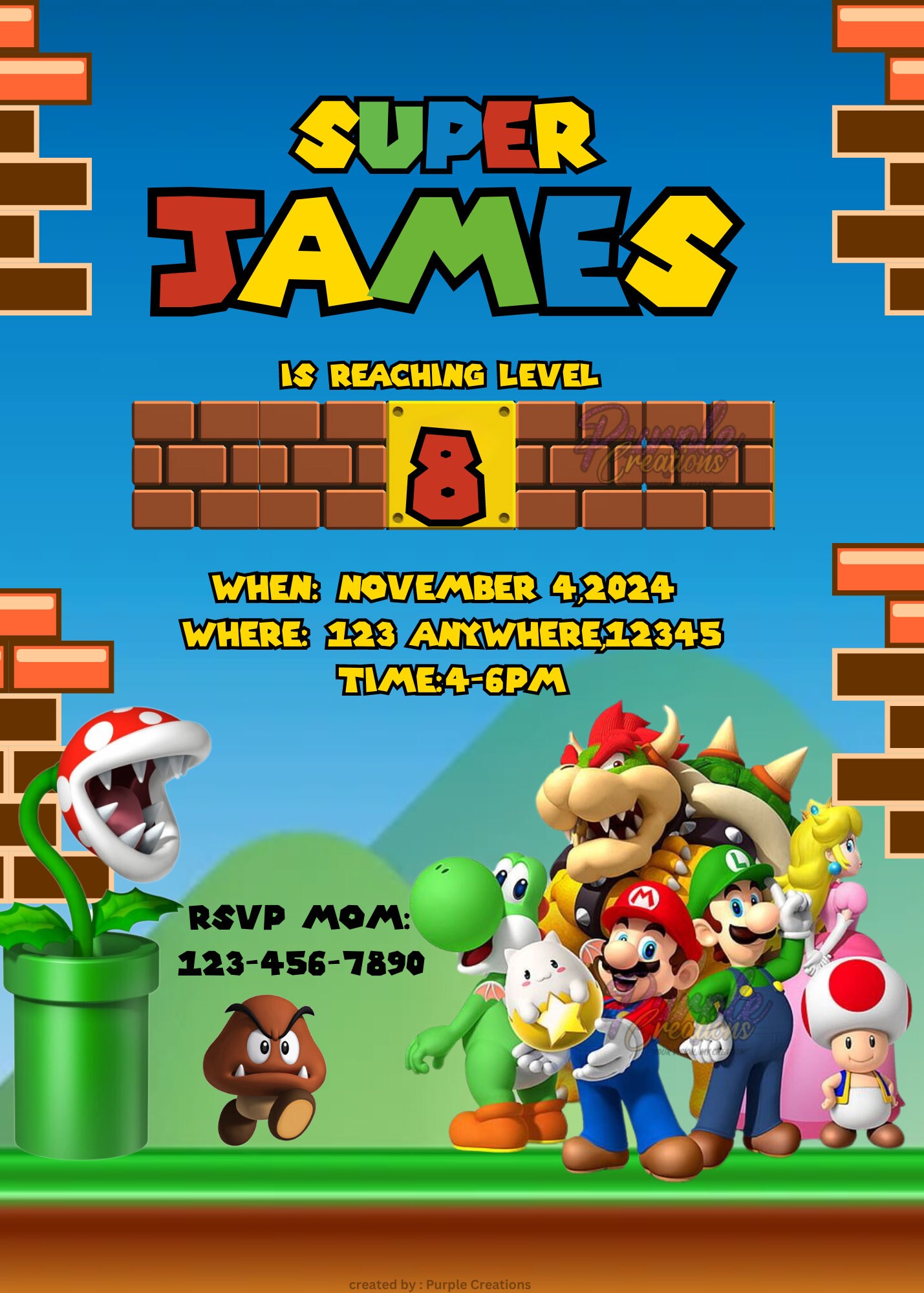 Super Mario Invitation - Etsy