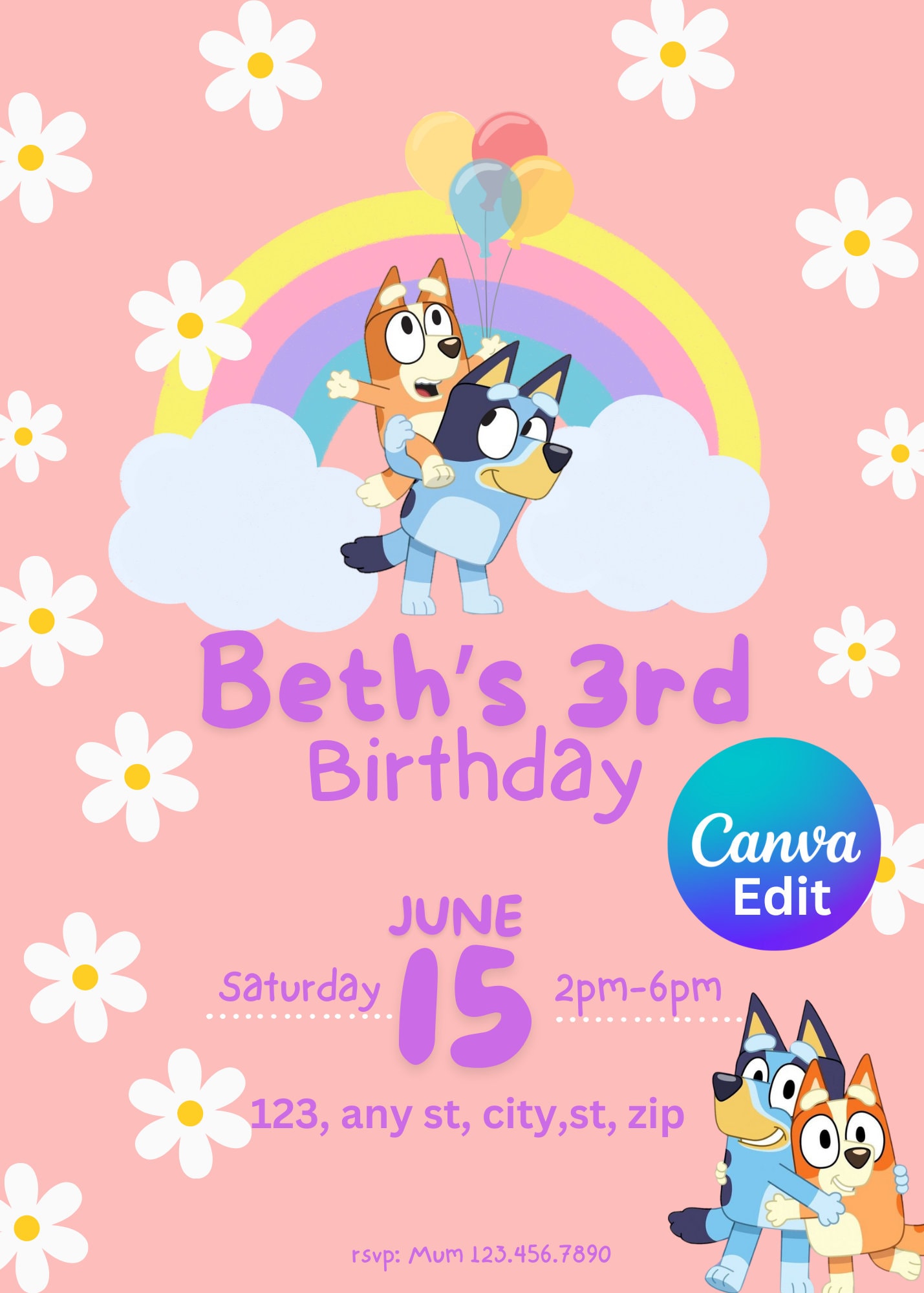 Bluey Pink Invitation - Etsy