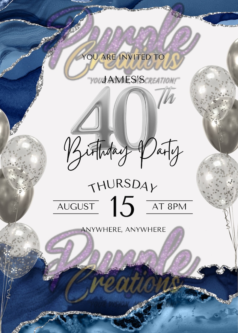 Blue Birthday Party Invitation - Etsy