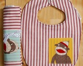 Items similar to Sock Monkey Photo Booth Bib and Burp Set with Organic ...