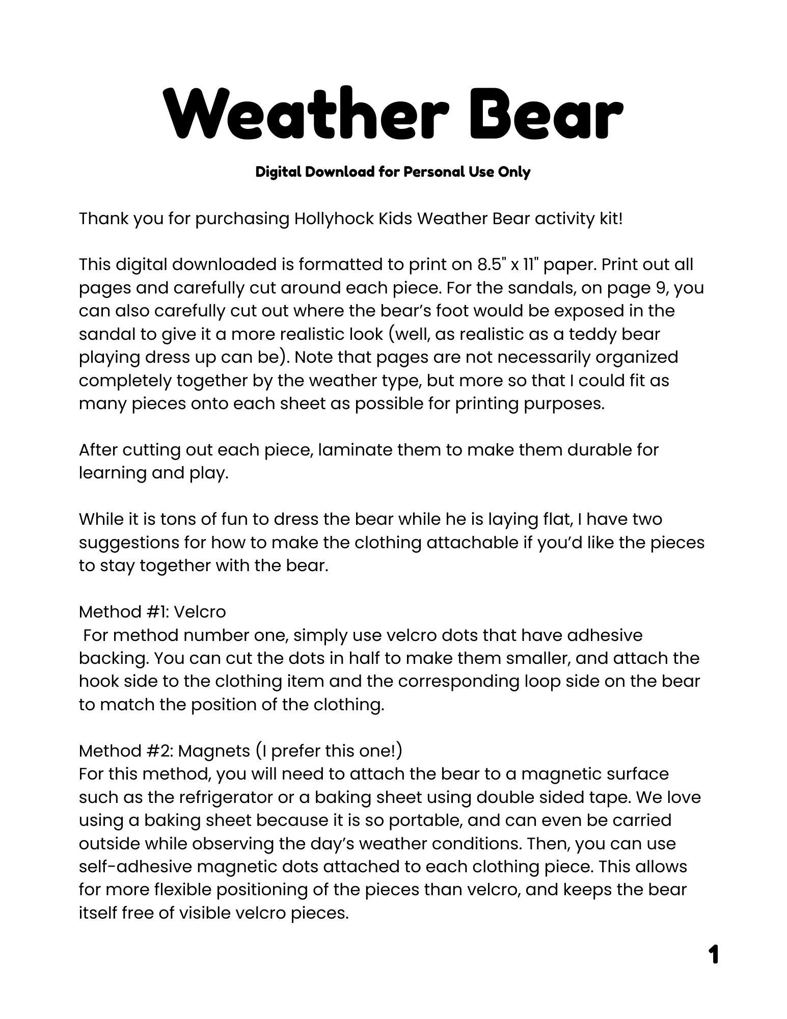 Montessori Weather Bear Printable | Dress the Bear Activity for ...