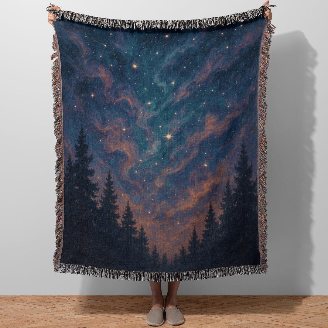 Constellation Blanket, Starry Night Throw, Celestial Tapestry Quilt ...