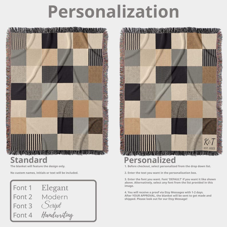 Bauhaus Inspired Monogram Woven Throw Blanket - Geometric Patchwork ...