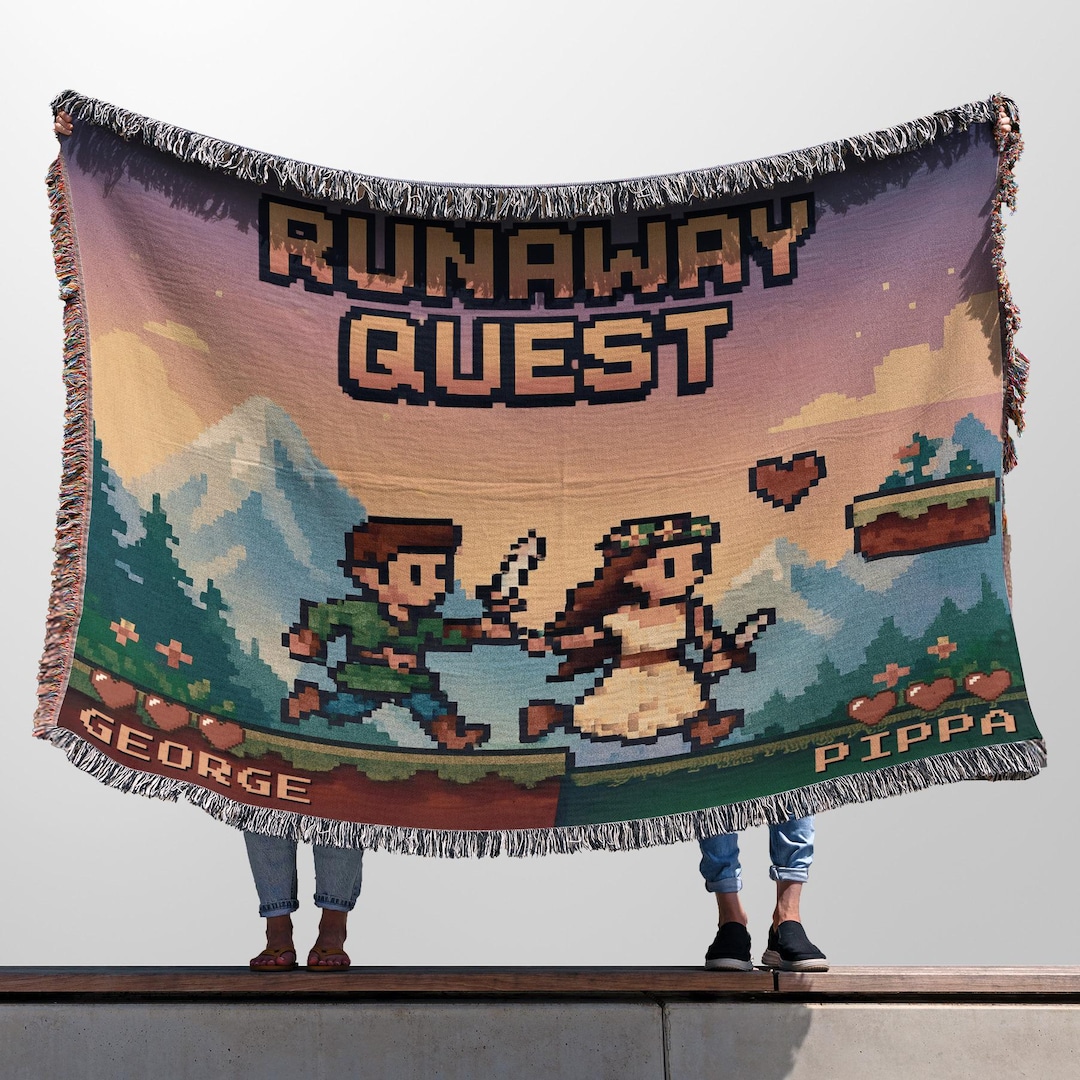 Runaway Quest Pixel Art Wedding Blanket – Custom Gamer Couple Throw - Etsy