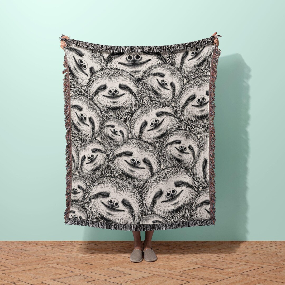 Woven Cotton Sloth Blanket, Cute Animal Couch Throw, Sofa Comforter ...
