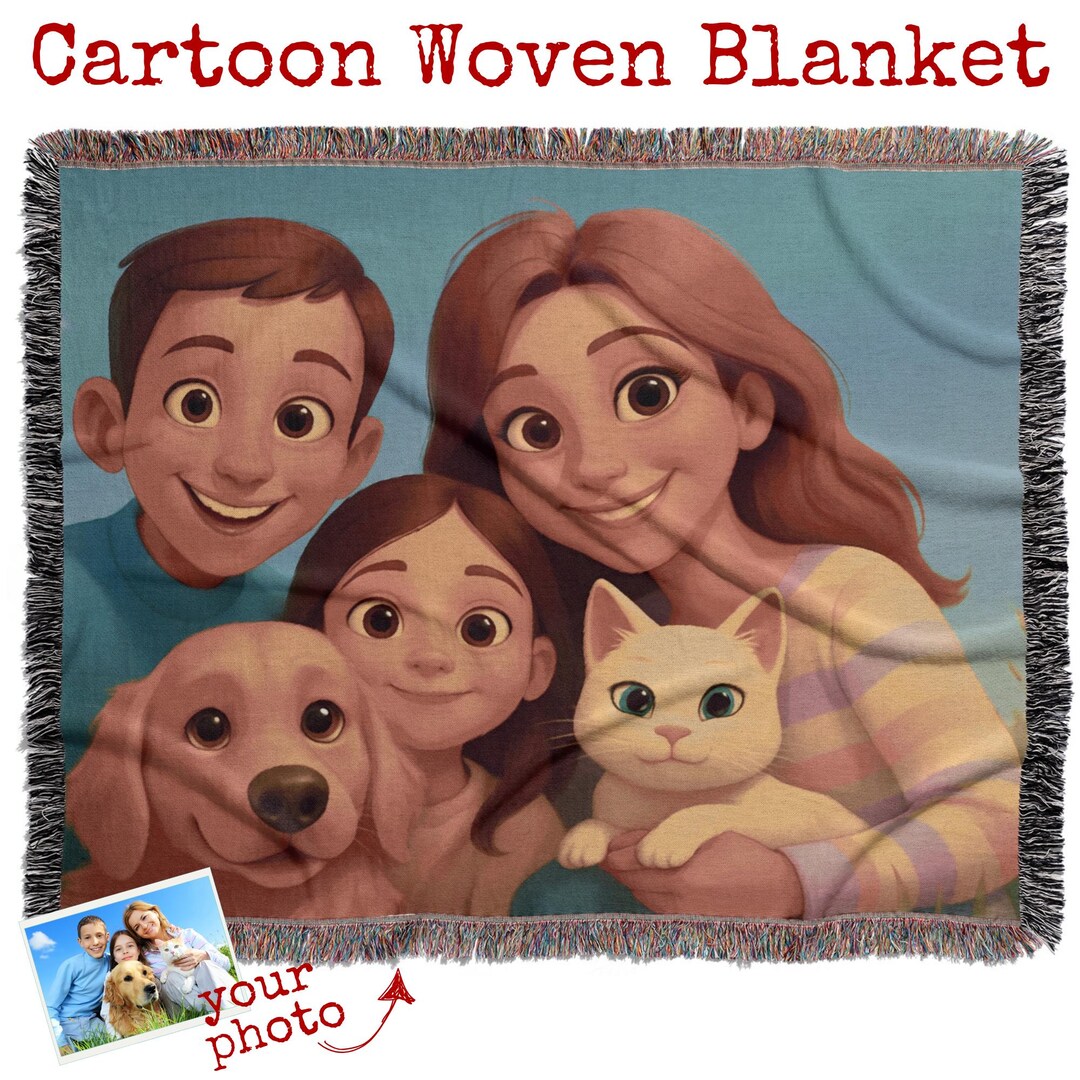 Woven Cartoon Blanket – Fun Custom Portrait From Photo, Personalized ...