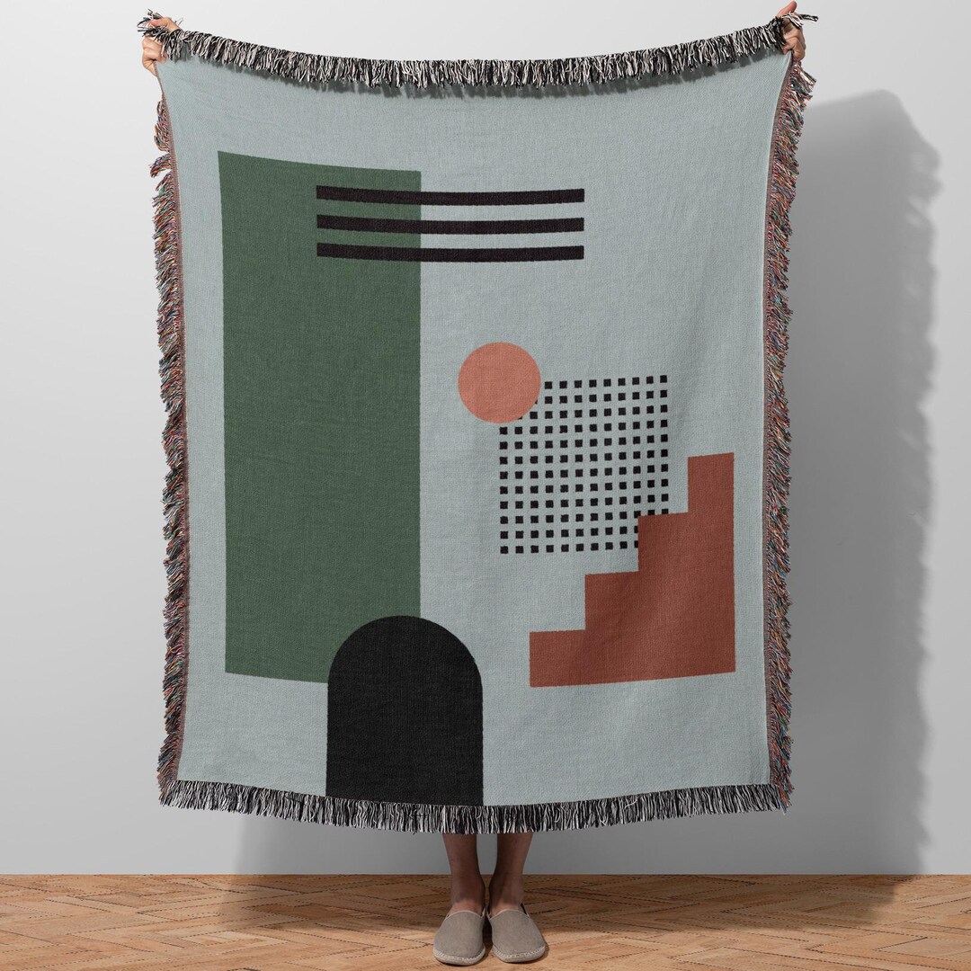 Scandi Geometric Shapes Woven Blanket - Minimalist Nordic Throw Design ...
