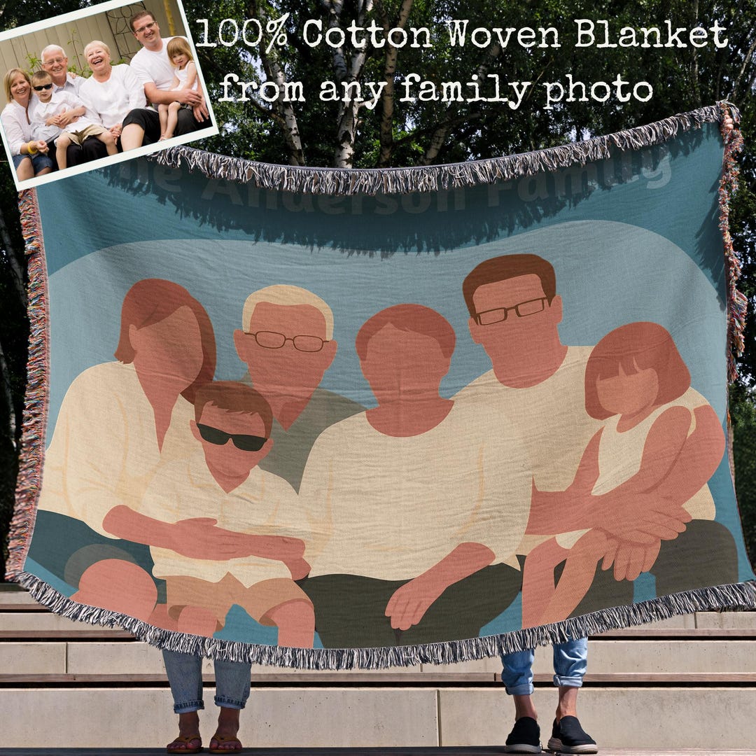 Family Photo Blanket, Faceless Portrait Woven Throw Quilt, Custom Gift ...