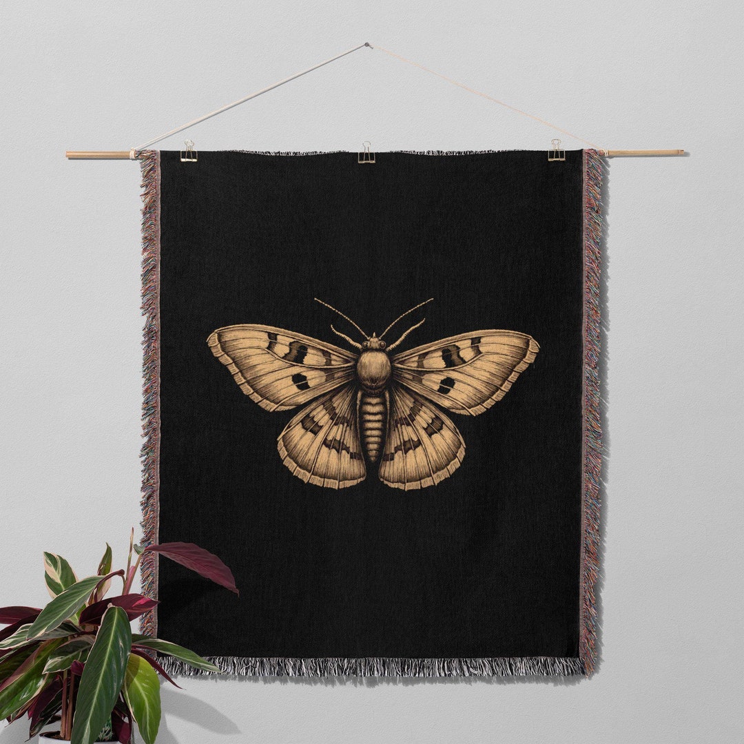 Woven Moth Cotton Blanket, Moth Vintage Scientific Illustration Throw ...