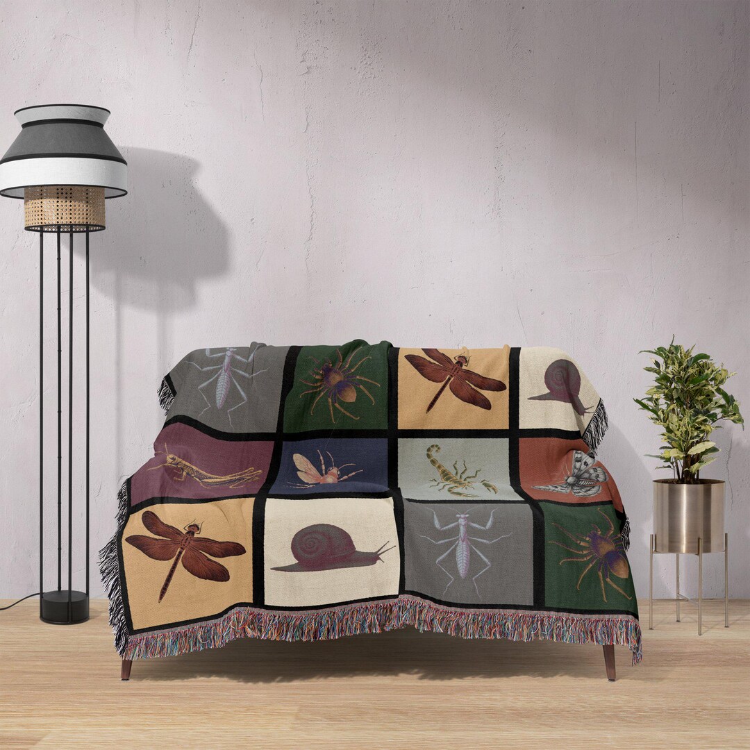 Woven Insect Theme Patchwork Blanket, Creepy Crawly Nature Inspired ...