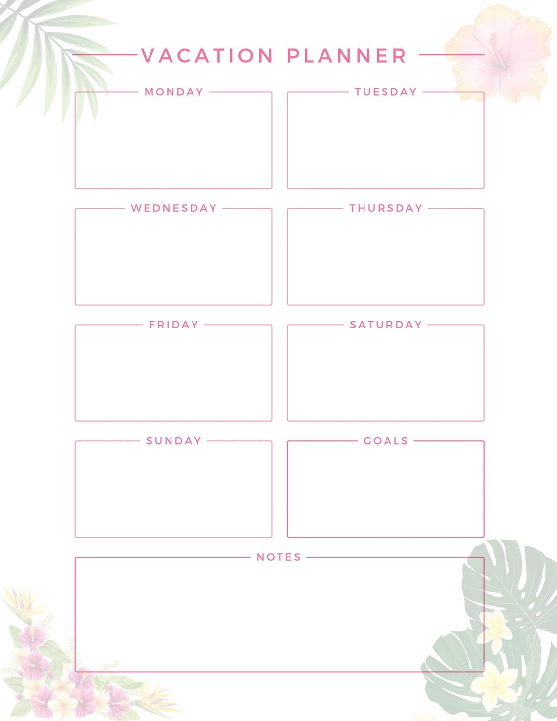 Tropical Weekly Vacation Planner Set- Digital Download - Etsy