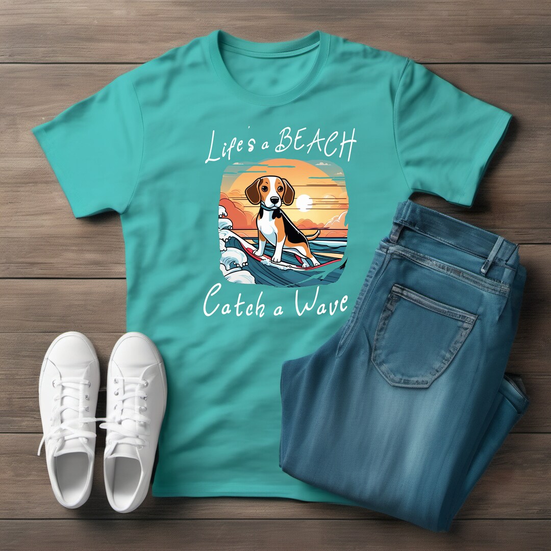 Life's a Beach Funny Beagle T-shirt for Beagle Mama, Gift for Suring ...