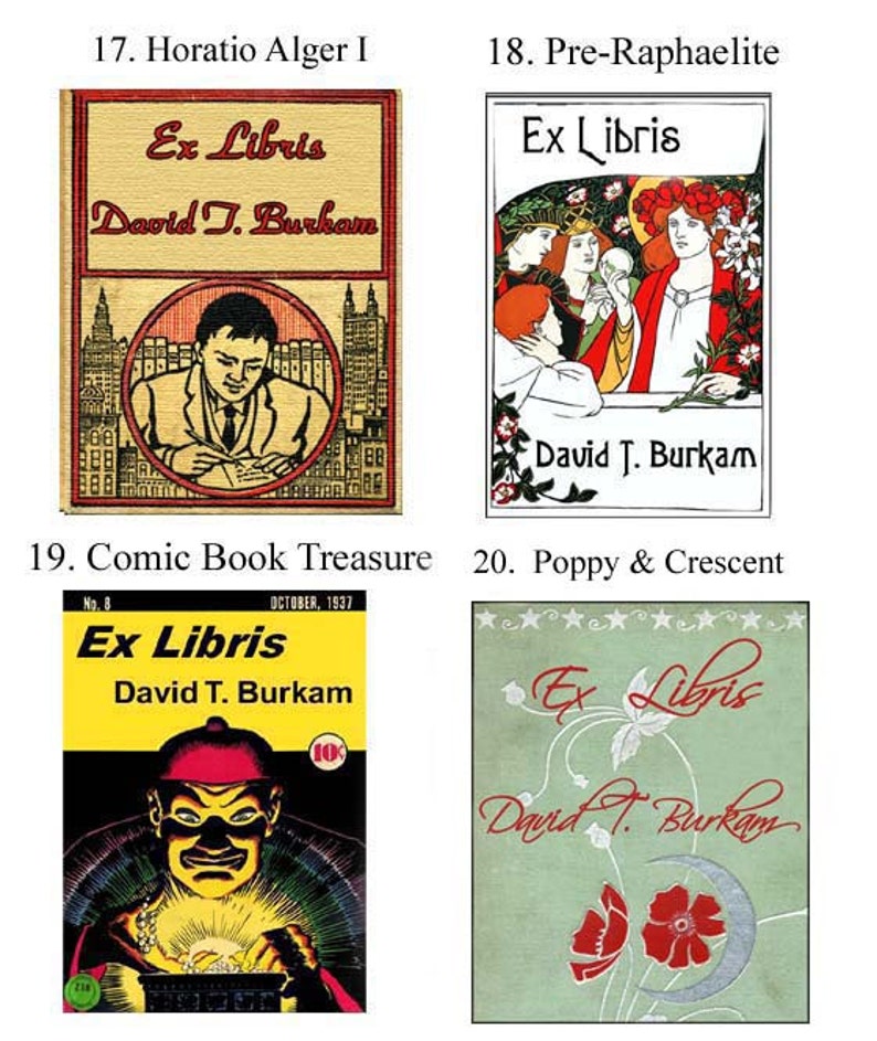 Set of 18 EX LIBRIS Personalized Bookplates (choose From 20 Designs) - Etsy