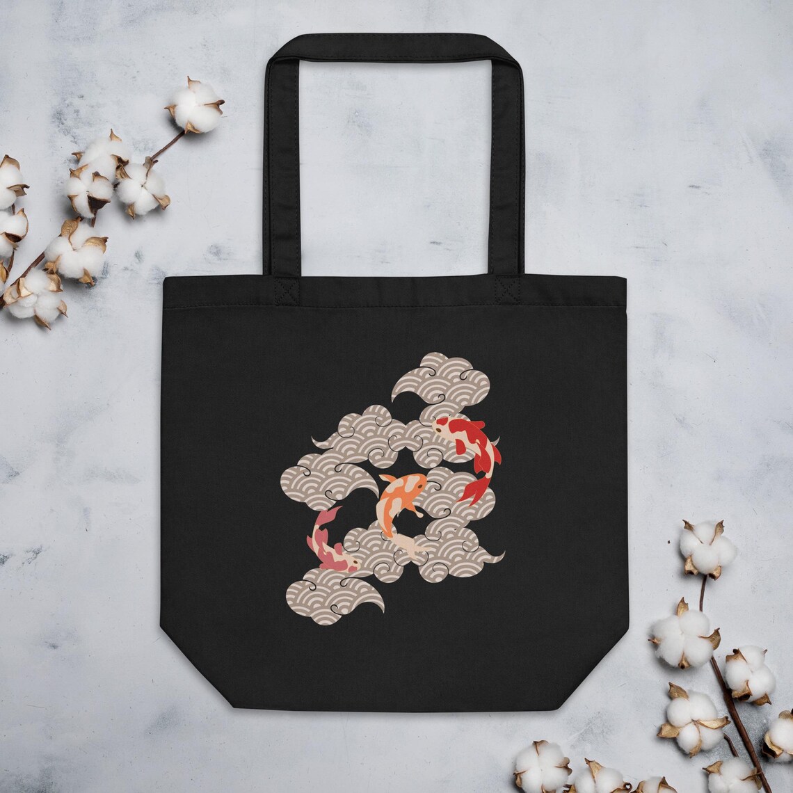 Koi Fish Ecobag, Japanese Clouds, Tokyo Style, Fish Tote Bag, Harajuku ...