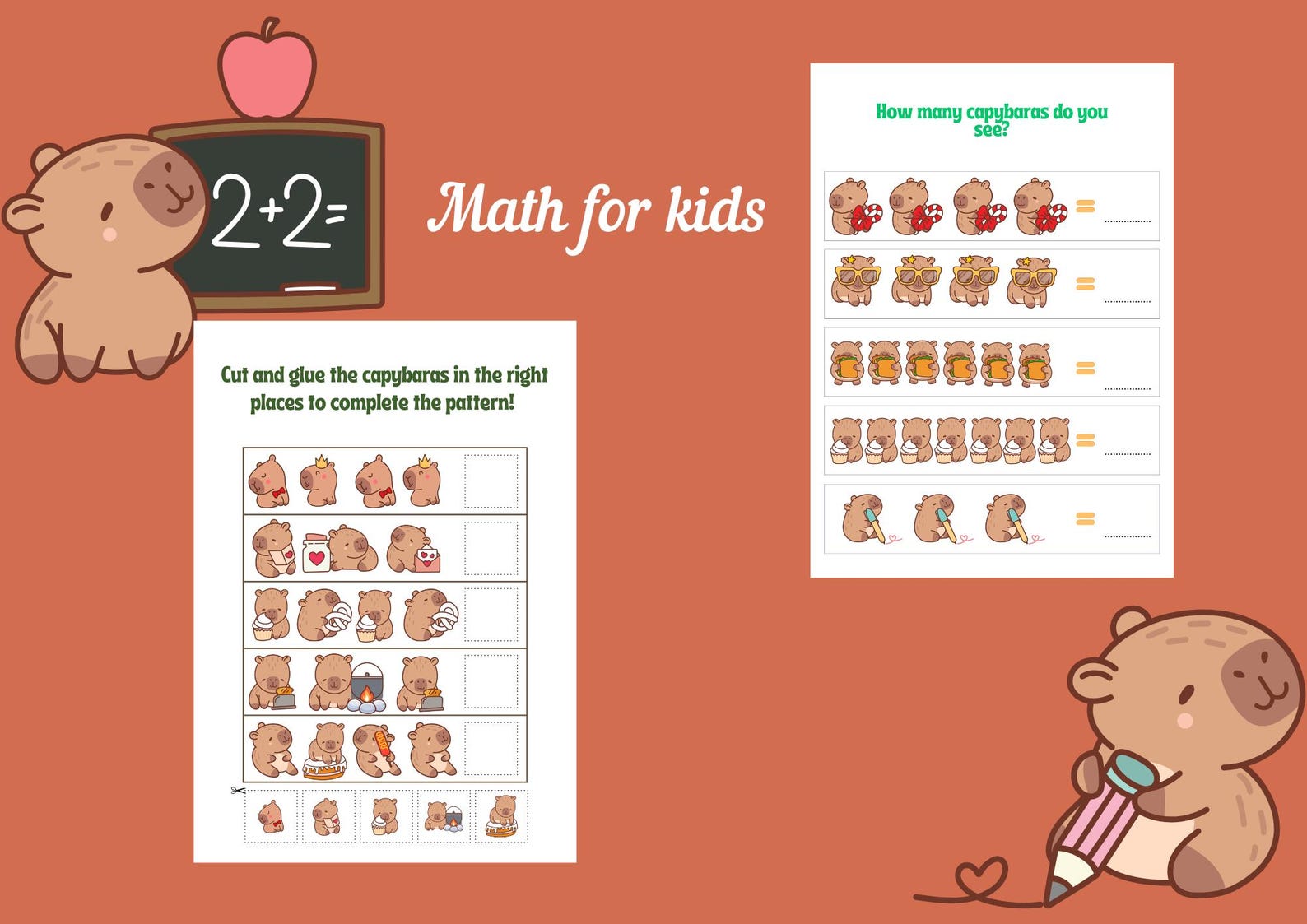 Adorable Capybara Math Worksheets for Preschool and Kindergarten ...