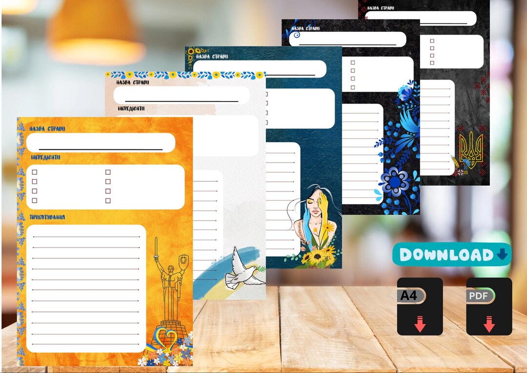 Steele Ukraine,4 Printable Recipe Sheets, A4 PDF Floral Patterns ...