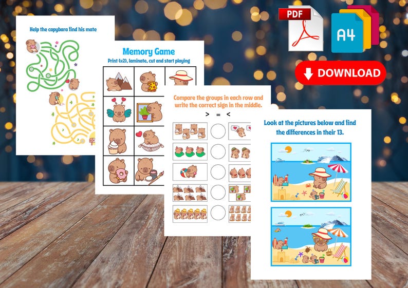 Preschool Activity Pack | Capybara Worksheets for Kids | Printable ...