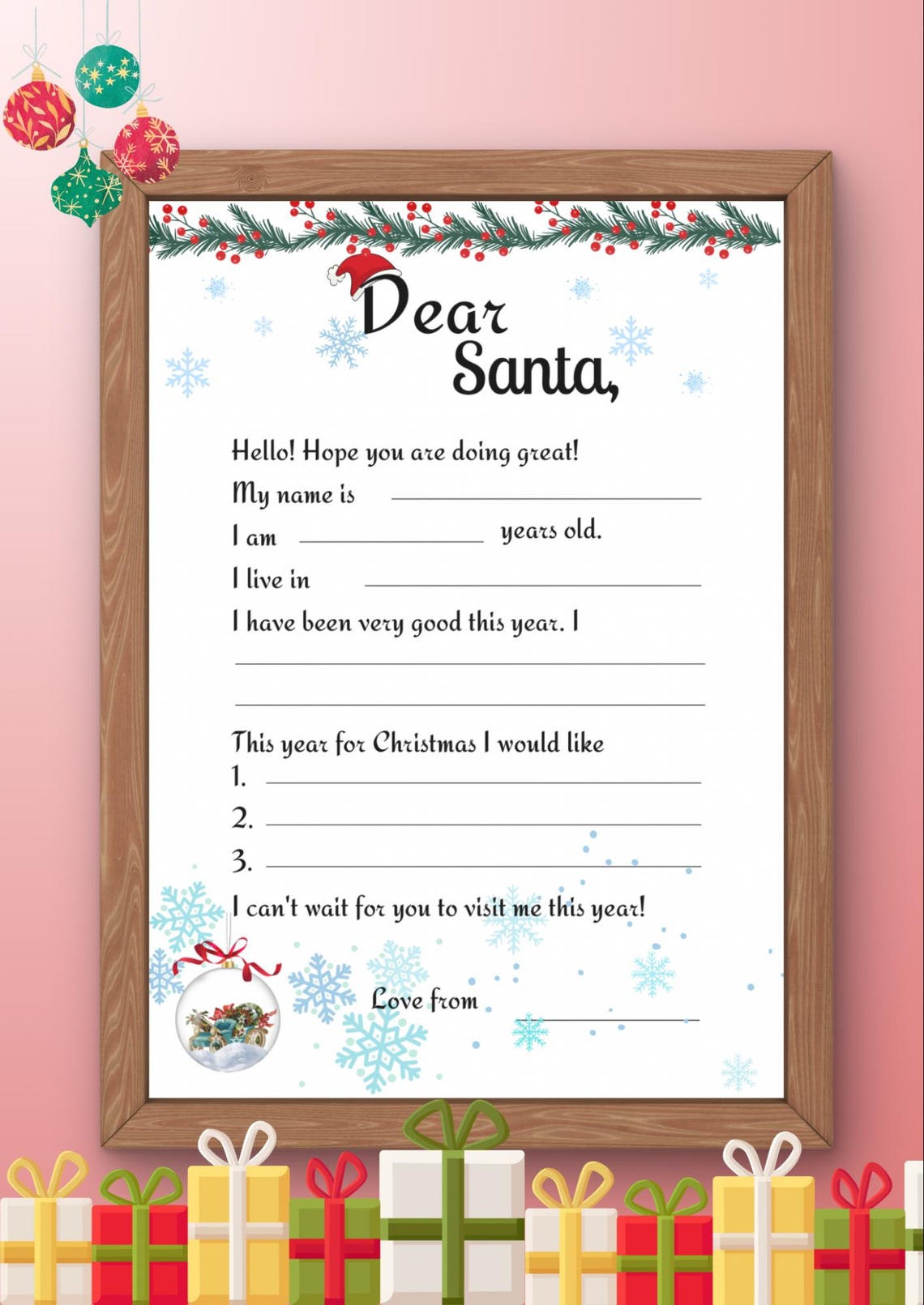 Letter to Santa Wish List Letters Santa Claus Christmas Letter Digital ...