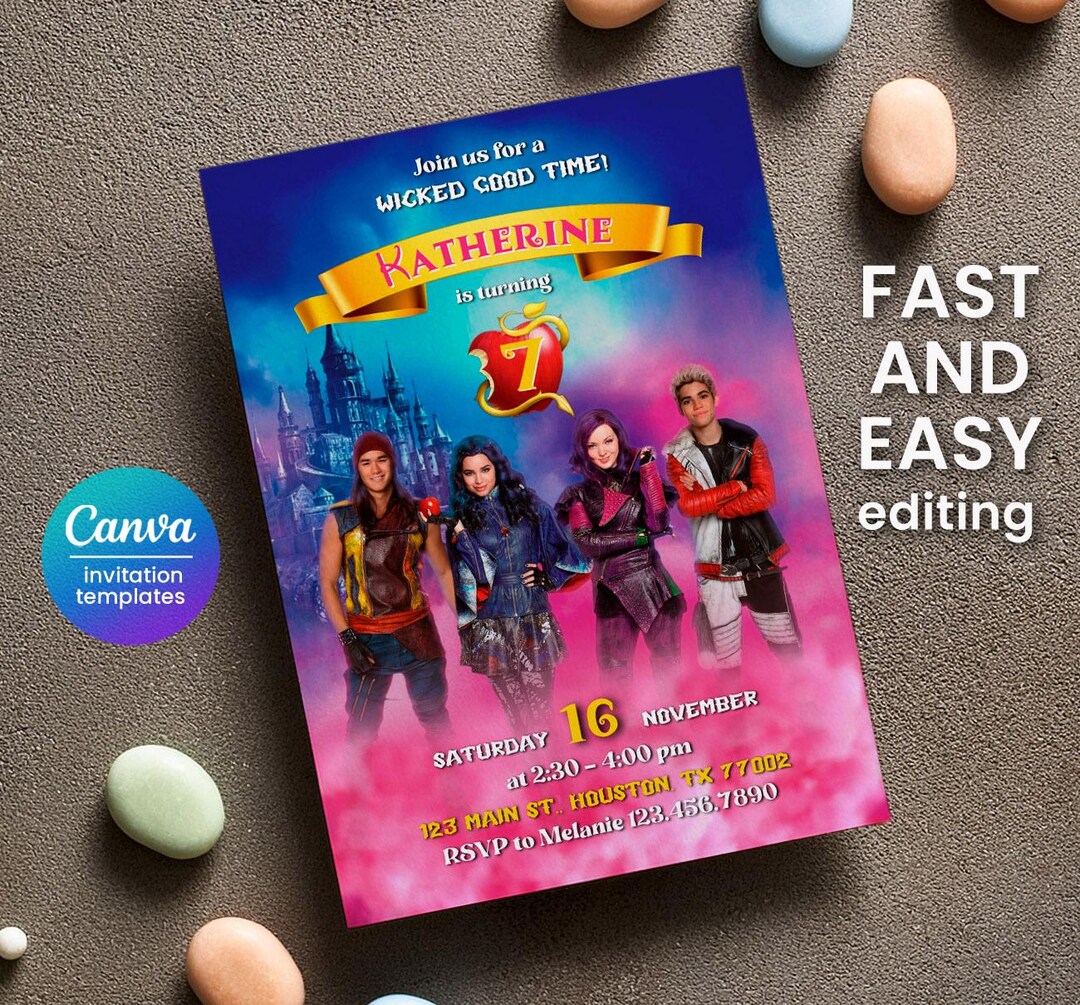 Descendants Invitation, Printable Editable Descendants Birthday Invite ...