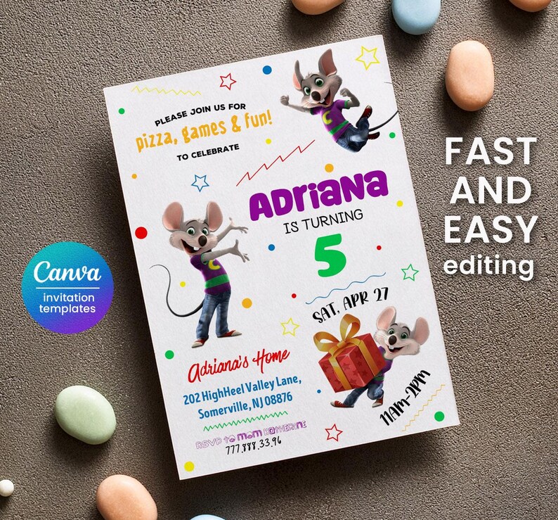 Chuck-e-cheese Editable Invitation, Printable Birthday Invite, Mouse ...