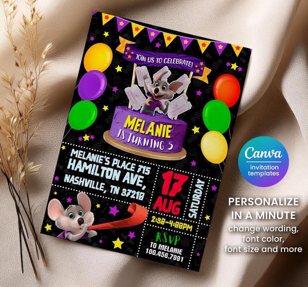 Chuck-e-cheese Editable Invitation, Printable Birthday Invite, Mouse ...