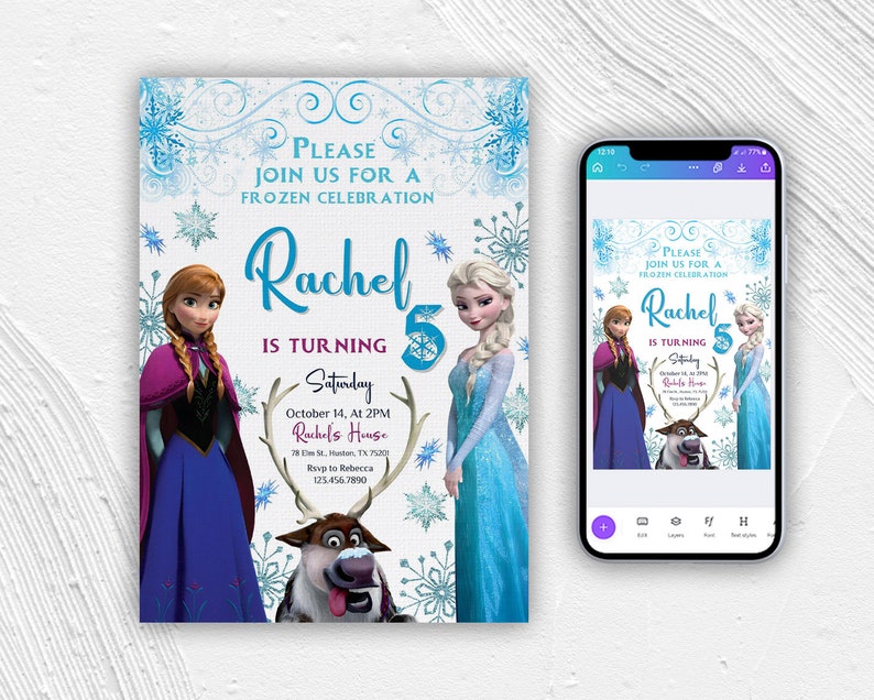 Princess Elsa Invite, Frozen Anna Invite Template, Girl Birthday ...