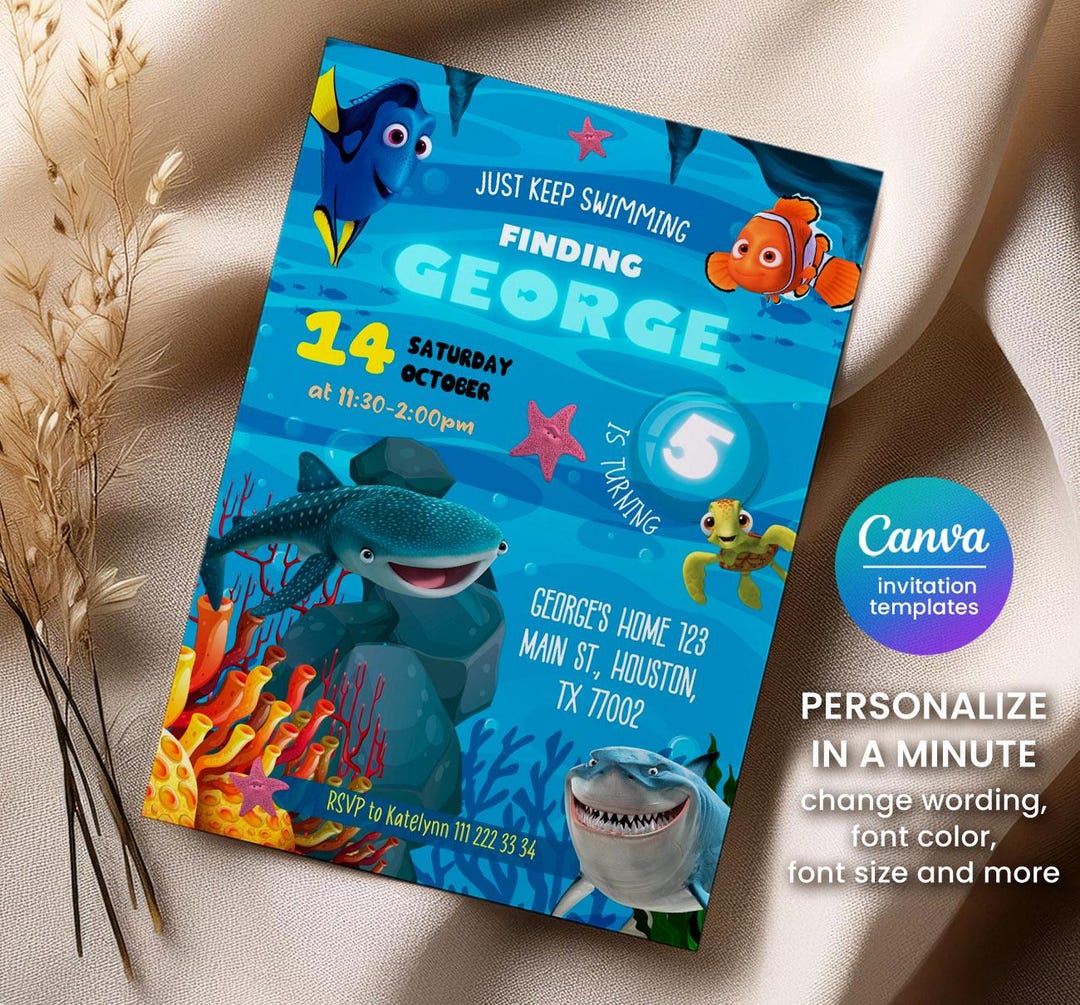 Nemo Birthday Invitation | Ocean Party, Editable Template (digital ...