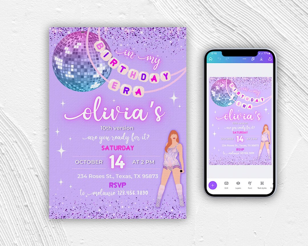The Eras Tour Birthday Party, Printable Taylor Swift Birthday Invite ...