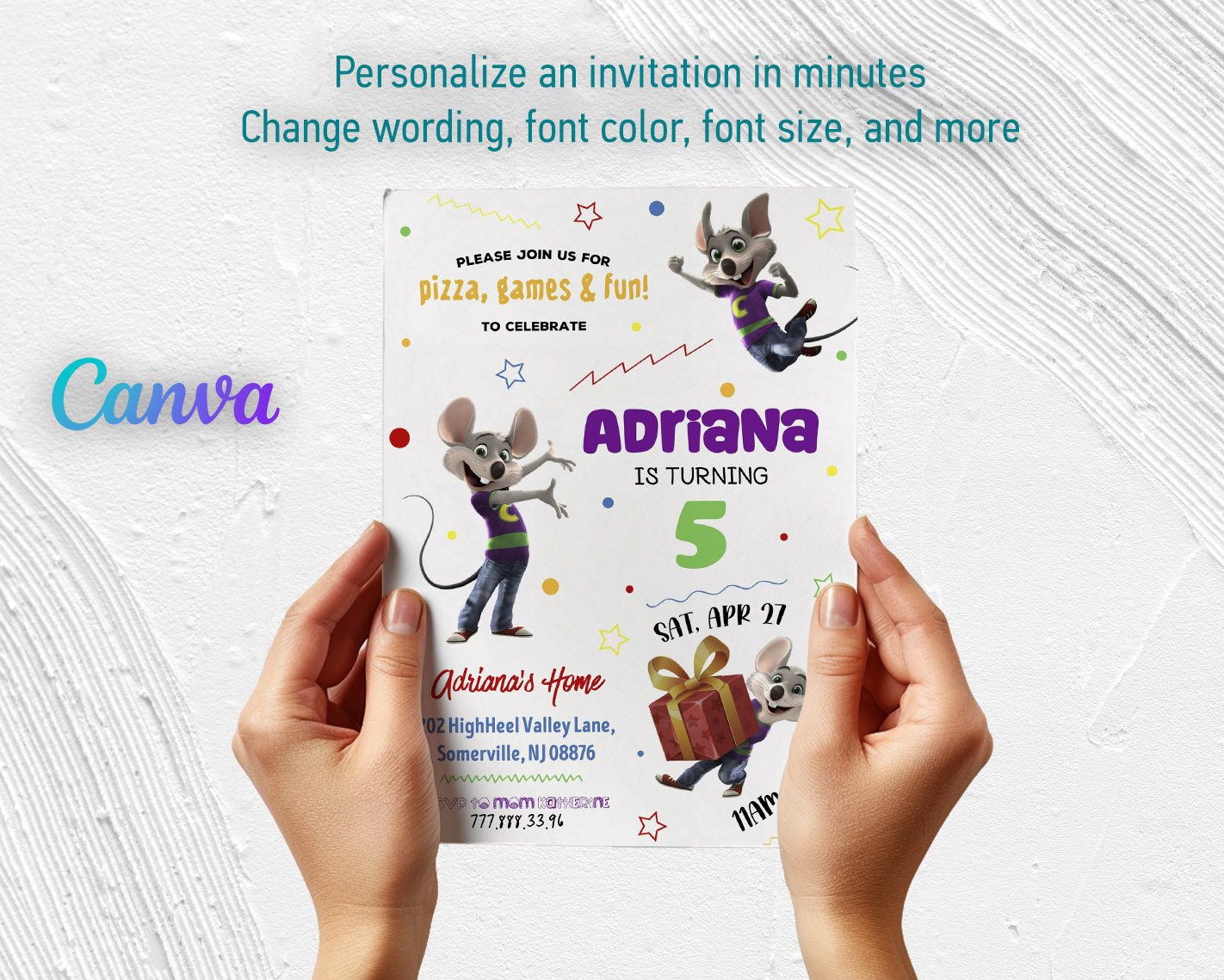 Chuck-e-cheese Editable Invitation, Printable Birthday Invite, Mouse ...