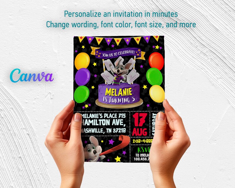 Chuck-e-cheese Editable Invitation, Printable Birthday Invite, Mouse ...