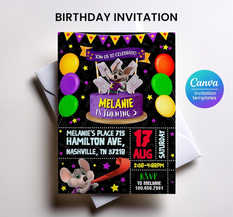 Chuck-e-cheese Editable Invitation, Printable Birthday Invite, Mouse ...