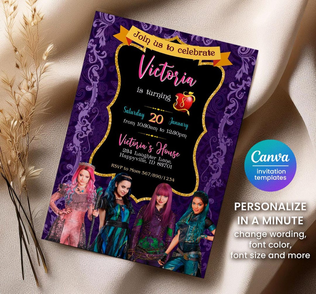 Descendants Invitation, Printable Editable Descendants Birthday Invite ...