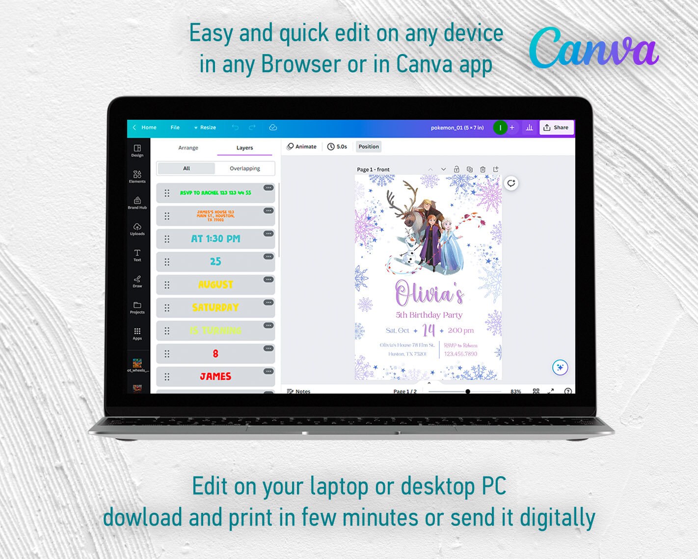 Princess Elsa Invite, Frozen Anna Invite Template, Girl Birthday ...