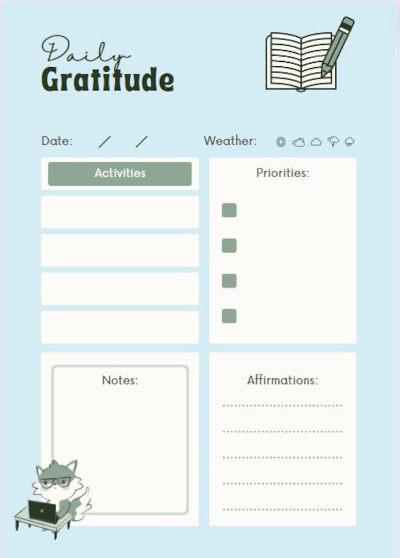 Printable Gratitude Journal Template - Daily, Weekly, Monthly ...