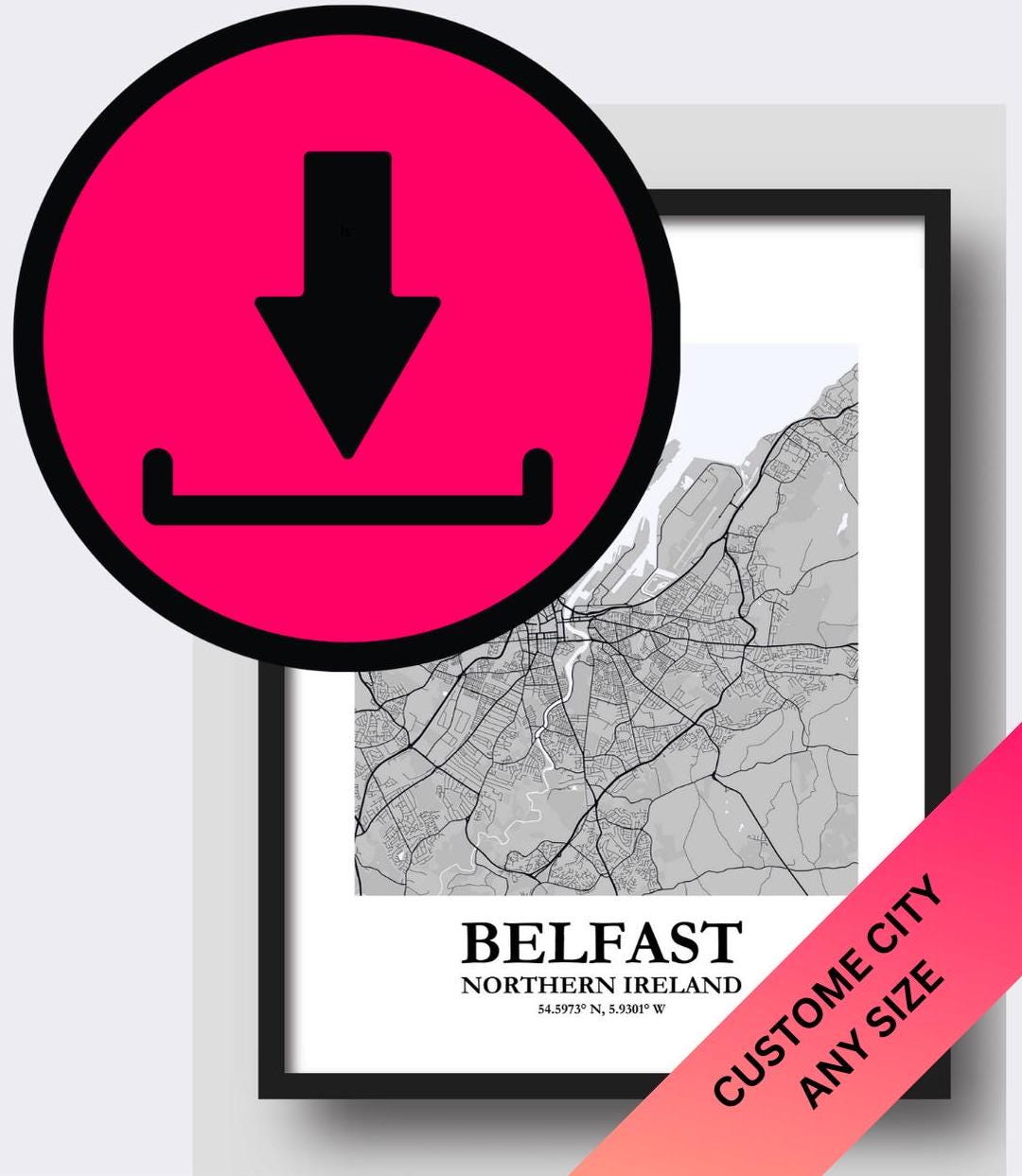 Belfast City Map, Custom City Map, Any City, Personalized Map, Custom ...