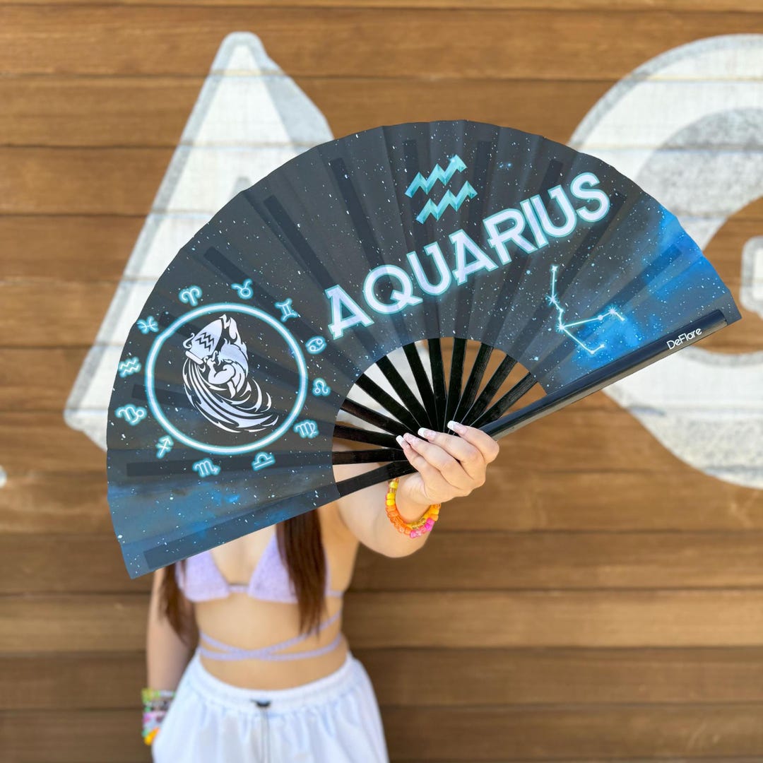Aquarius Rave Fan | Cosmic Zodiac Sign Fan | Astrology Rave Fan | Hand ...