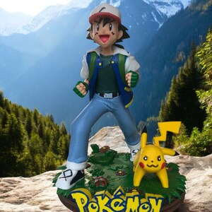 Hand Painted Ash and Pikachu Figure, Ash Ketchum Statue, High Detail 3D ...