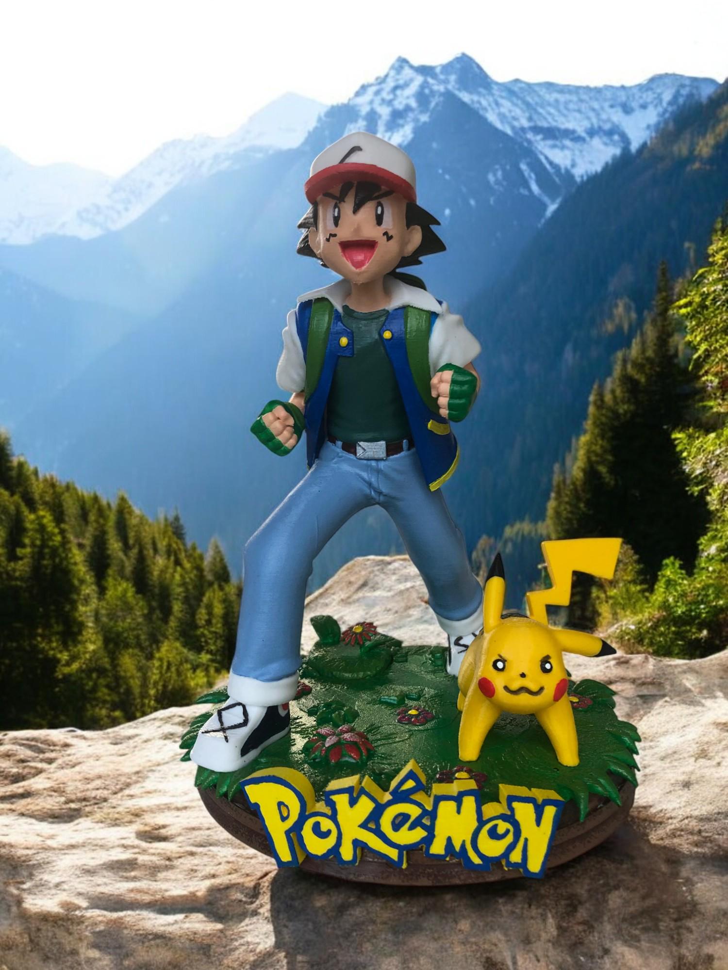 Hand Painted Ash and Pikachu Figure, Ash Ketchum Statue, High Detail 3D ...