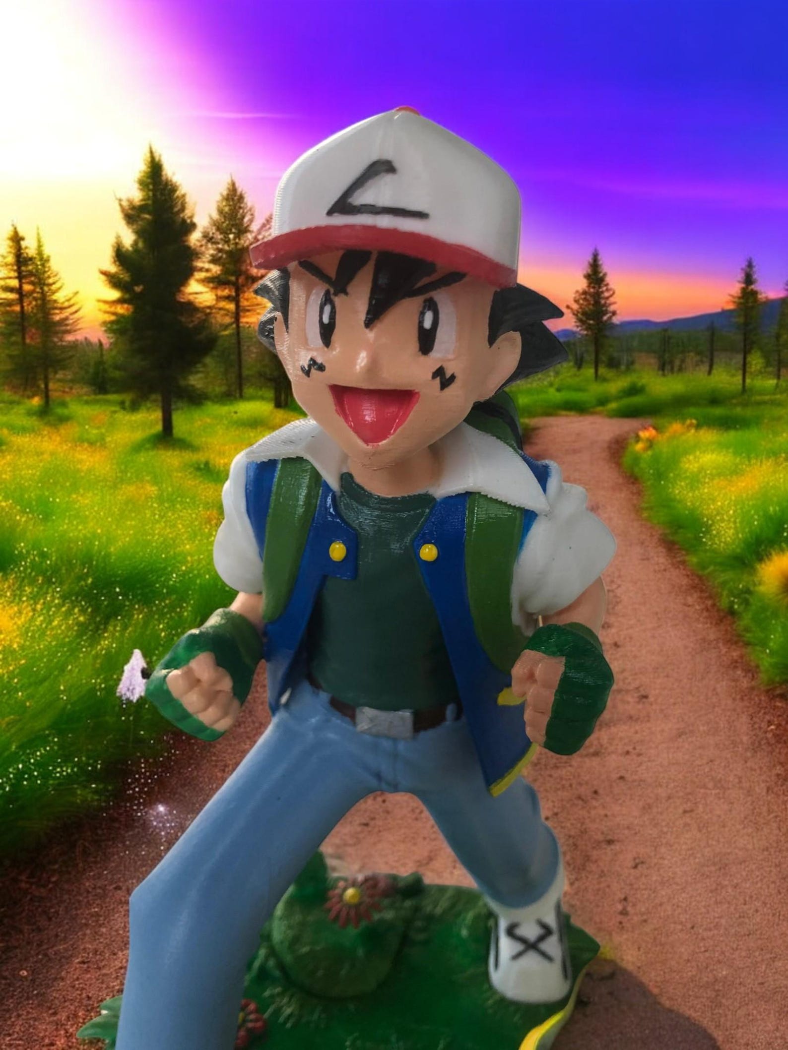Hand Painted Ash and Pikachu Figure, Ash Ketchum Statue, High Detail 3D ...